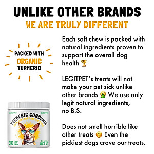 Turmeric Curcumin Hip & Joint Dogs Supplement Anti-Inflammatory Support for Arthritis & Mobility with Collagen & BioPerine Pain Relief Antioxidant Digestive Cardiovascular and Liver Health 30 Chews