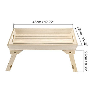PATIKIL 45x28x22cm Breakfast Tray Table, 2 Pack Bed Trays with Folding Legs Portable Wooden Serving Platter Laptop Snack Desk for Eating, Brown