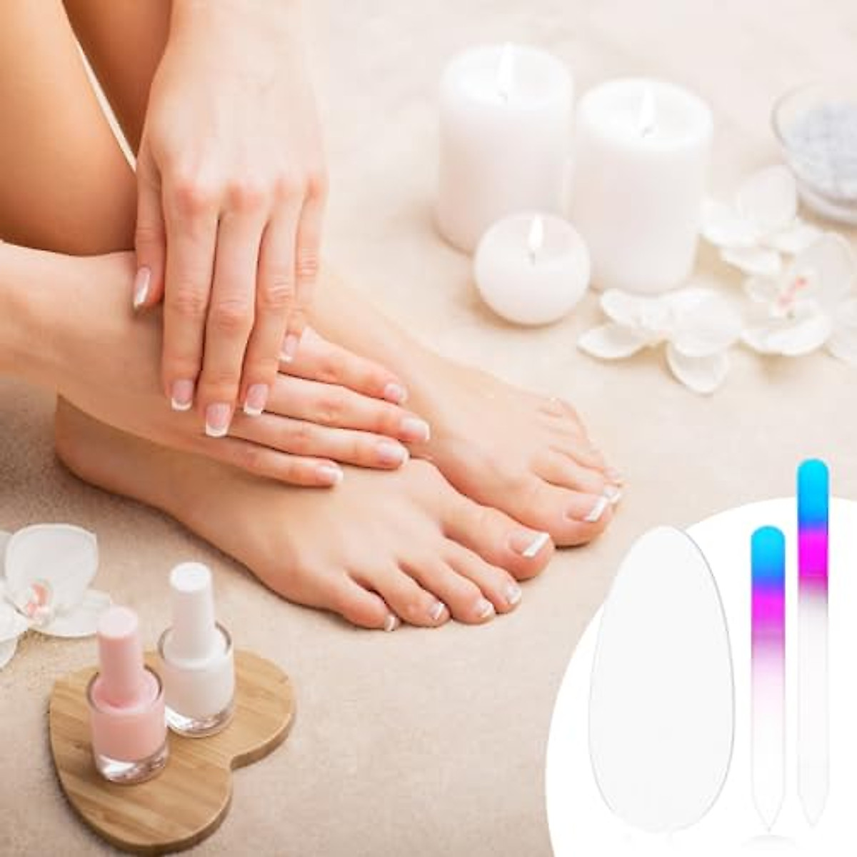 6 Pcs Glass Fingernail Files for Natural Nails, Crystal Cuticle Pusher Glass Nail File Set with Glass Emery Boards Manicure Pedicure Nail Files Buffers Trimmer Foot Callus Remover