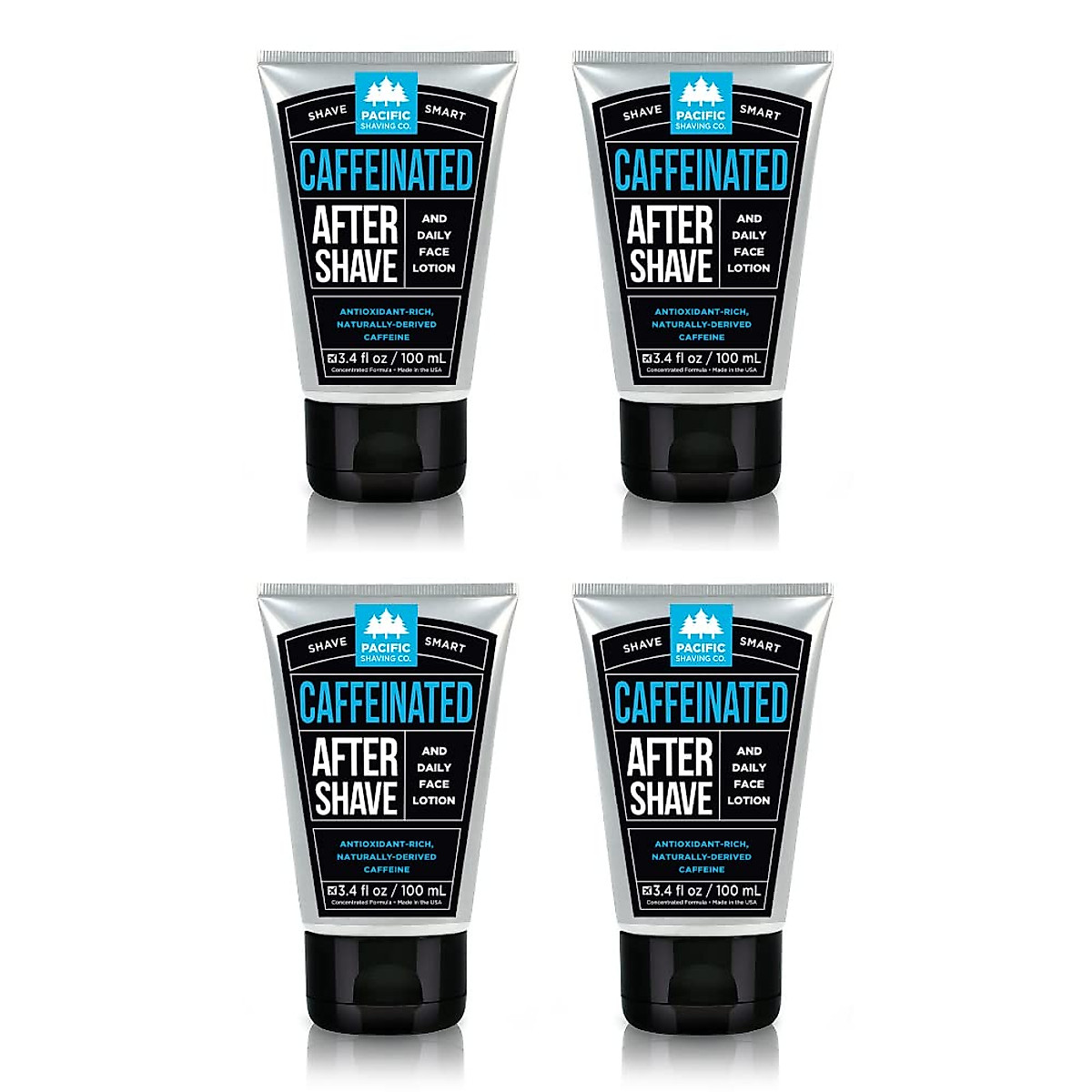 Pacific Shaving Company Caffeinated Aftershave - Helps Reduce Appearance of Redness, With Safe, Natural, and Plant-Derived Ingredients, Soothes Skin, Paraben-Free, Made in USA, 3.4 oz (4-Pack)