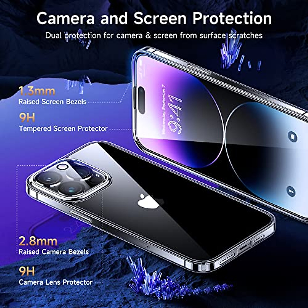 Humixx [5 in 1] for iPhone 14 Pro Case, with 2X Screen Protector + 2X Lens Protector, [20x Anti-Yellowing][12 FT Drop Protection] Clear Shockproof Protective Case for iPhone 14 Pro 6.1 inch