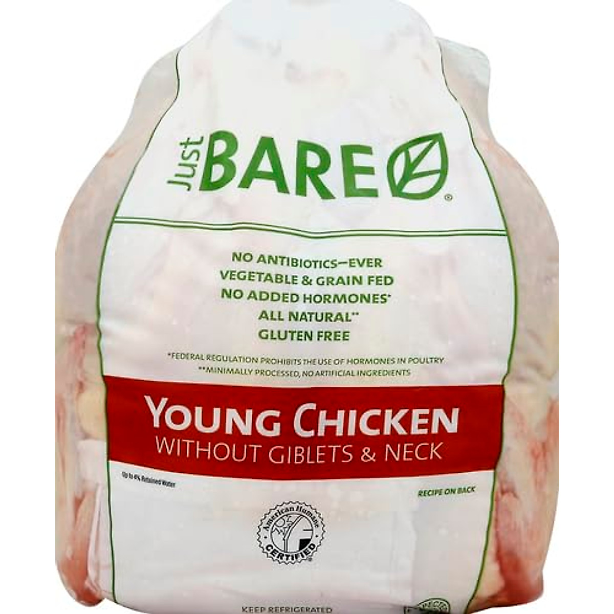 Just Bare® Natural Fresh Whole Chicken | Antibiotic Free | Bone-In | Without Giblets & Neck | 4.0 LB