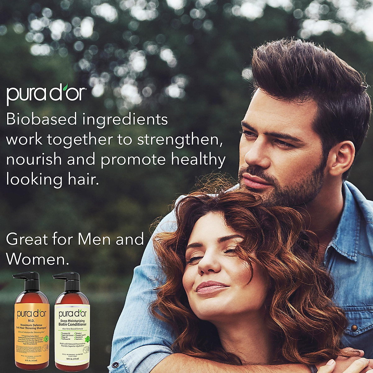 PURA D'OR MD Anti-Thinning Biotin Shampoo & Conditioner Set (16oz x2) Maximum Defense Coal-Tar Strong Scented DHT Blocker Hair Thickening Products For Women & Men, Daily Shampoo For Scalp Health