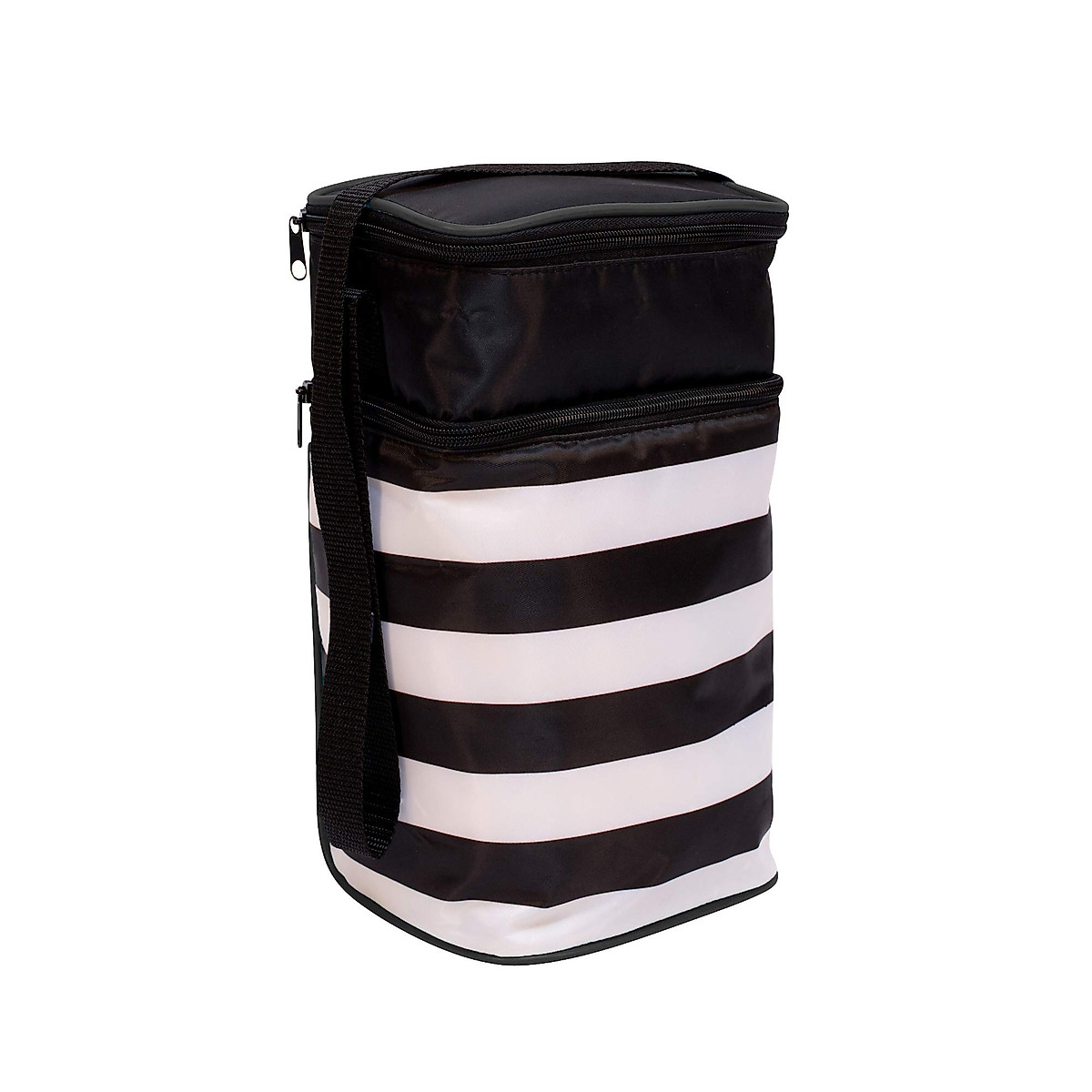 J.L. Childress 6 Bottle Cooler, Insulated Breastmilk Cooler and Lunch Bag for Baby Food and Bottles, Leak-Proof and Heat-Sealed, Ice Pack Included, Black Stripe