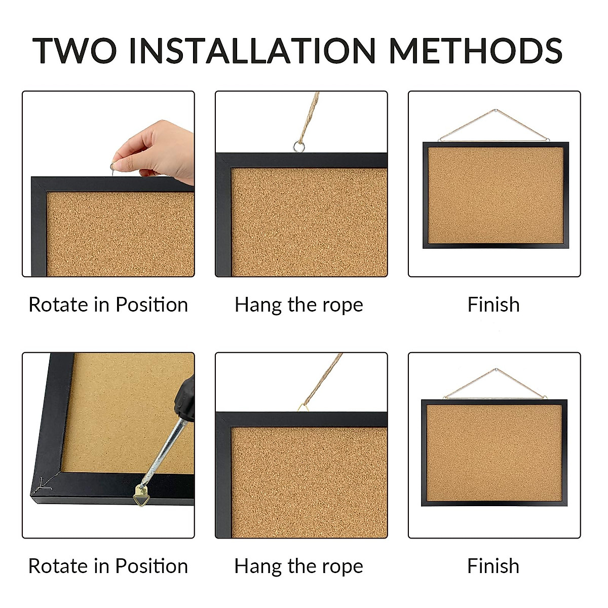 Black Cork Board Bulletin Board, 14.6"X 11" Cork Board, Oak Wood Finish Frame, Wall Mounted Cork Board for Office Home and School(Pins, Eye Bolts, gaskets, Screws)