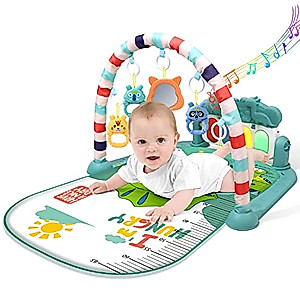BOMPOW Baby Play Mat Baby Gym, Play Piano Baby Activity Gym Mat with Music and Lights, Piano Gym, Early Development Baby Play Mat Gift for Babies Newborn