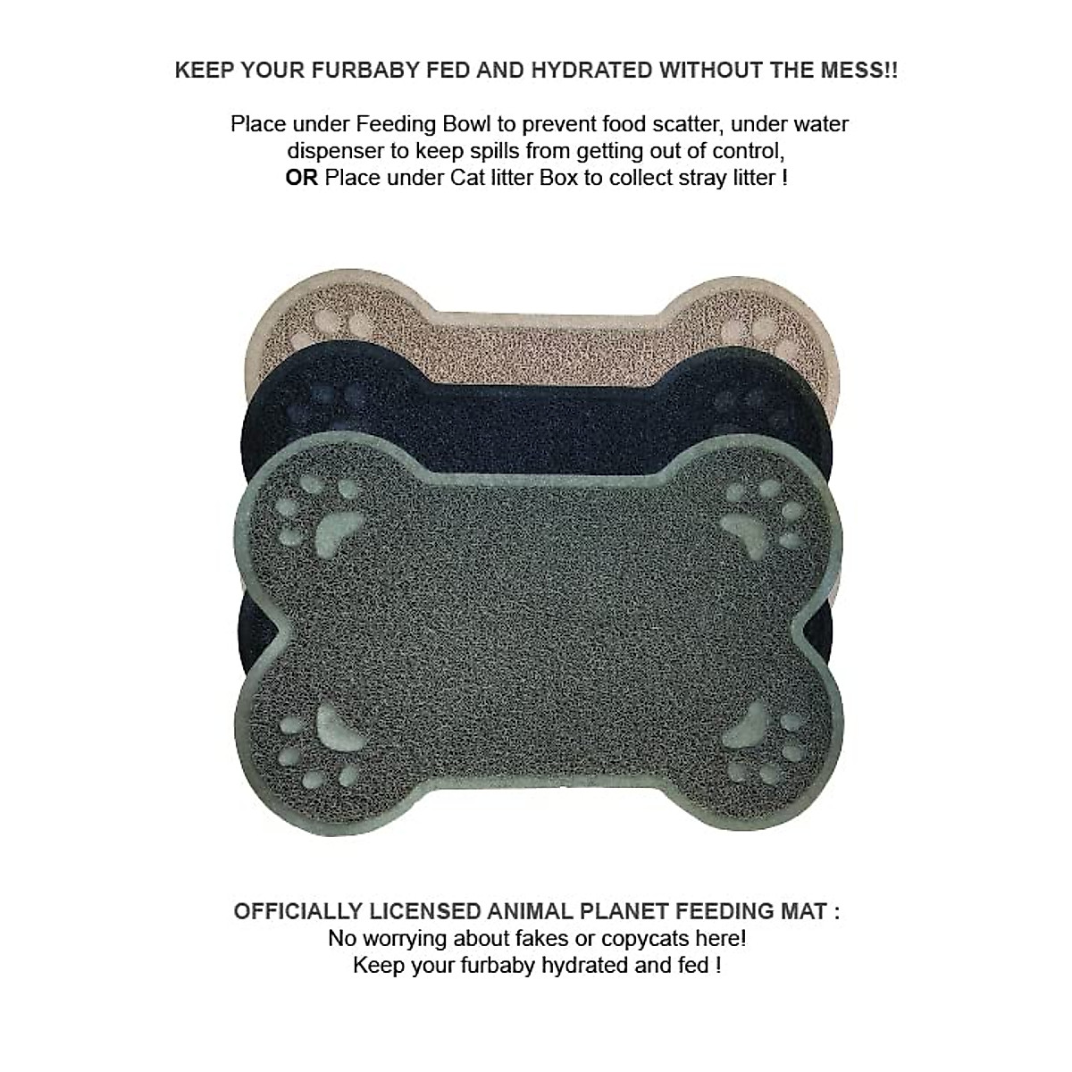 Animal Planet Waterproof Silicone Dog Feeding Mat (Grey) X-Large 24" x 16" Bone Slip Resistant Material Keeps Food Bowl in Place, Prevents Water Spills on Floor, Cat Litter Supplies, Boot Tray