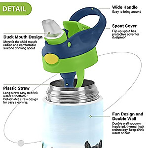Kigai Cloudy Tree Horse Kids Water Bottle, BPA-Free Vacuum Insulated Stainless Steel Water Bottle with Straw Lid Double Walled Leakproof Flask for Girls Boys Toddlers, 12Oz