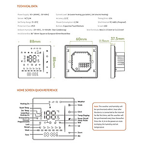 YUHOME WiFi Smart Thermostat Temperature Controller Weekly Programmable Supports Touch Control/Mobile APP/Voice Control for Electric Floor Heating 16A White