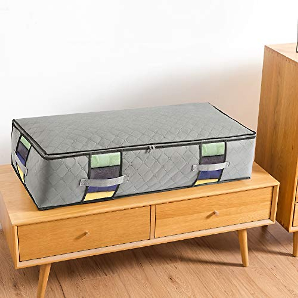 Extra-Large Under Bed Storage Bags Containers [4pack] Thickened 3 Ply Fabric Under Bed Storage Organizers with Reinforced Handles Strong Zipper Breathable Zippered Organizer For Bedrooms, (Grey)