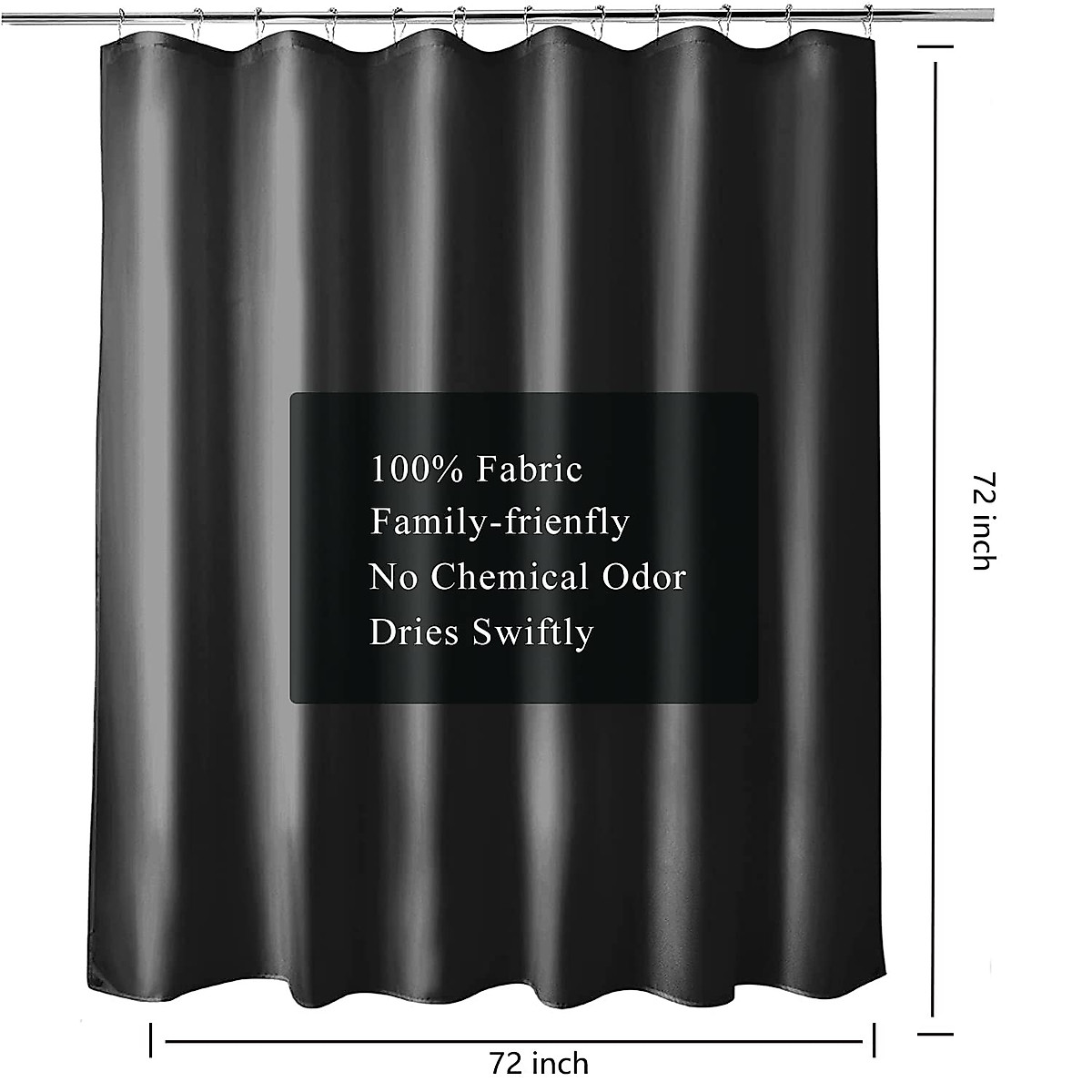 LLSCL Fabric Shower Curtain Liner, Waterproof Hotel Quality, Bathroom Curtains Rust Resistant Grommets, 72 x 72 Machine Washable (Black)