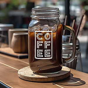 ANOTION Mason Jar Iced Coffee Cup with Handle, 24oz Regular Mouth Mason Jars with Lid and Straw Glass Coffee Drinking Glasses Tumbler Reusable Cups Bottles for Travel Office Home