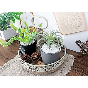 Funly mee Rustic Metal and Wood Single Tier Tray with Handle Farmhouse Decorative Tray(10.2W×10.2D×10.2H) in