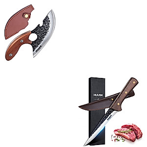 Huusk Small Meat Knife with Bottle Opener Bundle with Hand Forged Deboning Knife with Sheath