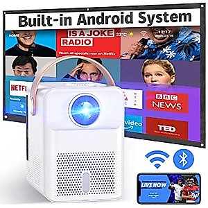 4K Projector with Android System 9.0, 12000 Lumen Projector with WiFi and Bluetooth for Outdoor Movies, Max 300” ±45°4D Display, Compatible with Smartphone, TV Stick, Laptop, PS4/XBOX, HDMI, USB, ZOOM