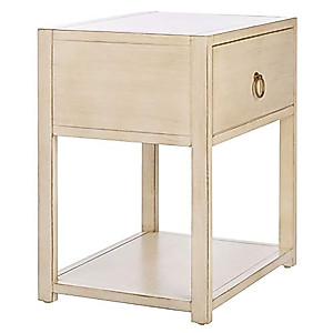 Safavieh Home Collection Yudi Antique White and Gold 1-Drawer Nightstand