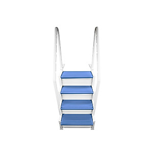 Confer Plastics Step-1X: Sturdy Above Ground Entry System with Dual Handrails and Slip-Resistant Steps, Easy Installation, Supports up to 400 lbs - Proudly Made in USA. White with Blue Treads