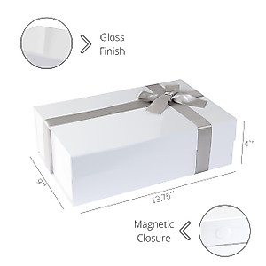 Purple Q Crafts Premium White Gift Box with Magnetic Closure - 14x9x4 inches - Includes Ribbon and Gift Card - Elegant Presentation Box for All Occasions