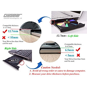 OSGEAR Internal Thick 12.7mm SATA 8X DVDRW CD DVD RW ROM Burner Writer Laptop Replacement PC Mac Tray Loading Drive for Asus Acer HP Dell Lenovo Samsung Sony