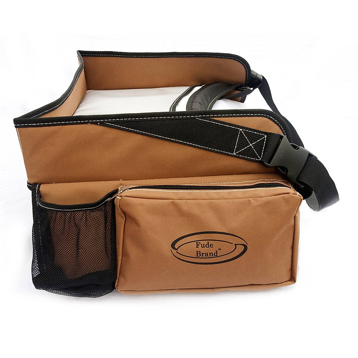 Sale! Kids Travel Tray, Lap Tray, Play Tray, Snack Tray, Activity Tray, with Mesh Storage, Plastic Writing Surface with Markers, for Car Seat, Stroller and Plane Fude Brand (Brown)