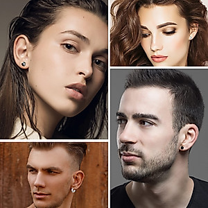 ONESING 12 Pairs Mens Earrings Stainless Steel Earrings for Men Stud Earrings Black Hoop Earrings Silver Flat Back Earrings Hypoallergenic Earrings Set Piercings Jewelry for Men