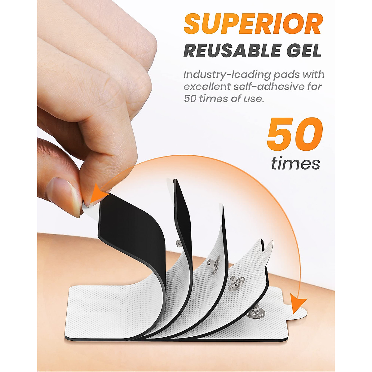 10-Pack TENS Unit Replacement Pads, Rectangular Snap TENS Electrode Pads with self-Adhesion for 50 Times, AVCOO Latex-Free 1.8"X3.8" TENS Pads Compatible with TENS EMS Devices Use 3.5mm Button Leads