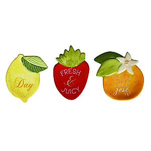 Lemon Squeeze Fresh Strawberry Orange Zest Kitchen Dolomite Trinket Tray & Ring Dish Set of 3