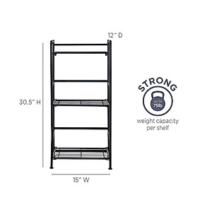 Flipshelf Folding Metal Bookcase-Small Space Solution-No Assembly-Home, Kitchen, Bathroom and Office Black, 3 Shelves, Narrow