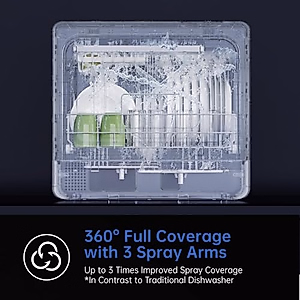 AIRMSEN Countertop Dishwasher Complete 2-Level Rack, Portable Dishwashers with 5L Built-in Water Tank, 3-Spray Arms & 12H Delay Start, No Hookup Needed, A01, White