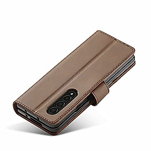 EAXER Design for Samsung Galaxy Z Fold 3 5G Case, Full Coverage Protection Leather Wallet Case Cover, Luxury Leather Flip Wallet 3-Slots ID&Credit Cards Pocket Stand Case Cover (Brown)