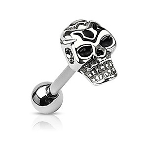 Forbidden Body Jewelry 14g 16mm (5/8 Inch) Surgical Steel Skull Head Tongue Piercing Barbell