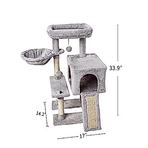 MIAO PAW 10Grey Cute Cat Tree Tower for Indoor Cats - Condo with Sisal Scratching Posts，Jump Platform Cat Furniture Activity Center Play House Bed