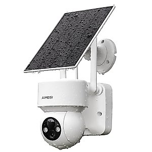 Aomeisi D2 2K Solar Security Camera Outdoor,360°View Pan/Tilt,Two-Way Audio,Easy to Setup,Audible Flashlight Alarm,Motion Alert,SD Slot Cloud Storage,Tech Support,Work with Alexa Google Home,CloudEdge