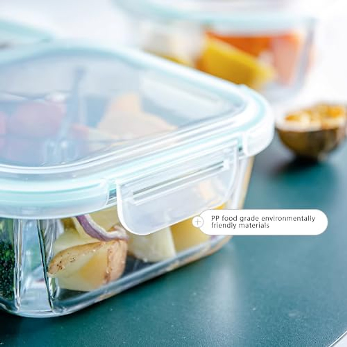 ATRDTO 6 Pieces Square Glass Food Storage Containers with Lids, Meal Prep Containers for Food Storage, BPA Free & Leak Proof (3 lids & 3 Containers)
