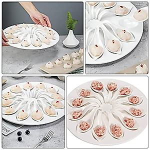 Hemoton 1 Set Eggs Platters Serving Tray Deviled Egg Dish 12 Hole Melamine Meatballs Plate Shrimp Tableware Dinnerware with Saucier Spoon for Home Kitchen Restaurant White