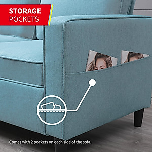 PUREMIND Modular Sectional Sofa Couch for Living Room, 78" 3-Seat Convertible Sofa with Storage Ottoman, Modern Linen Fabric L-Shaped Couch for Small Spaces, Bedroom, Apartment (Blue)