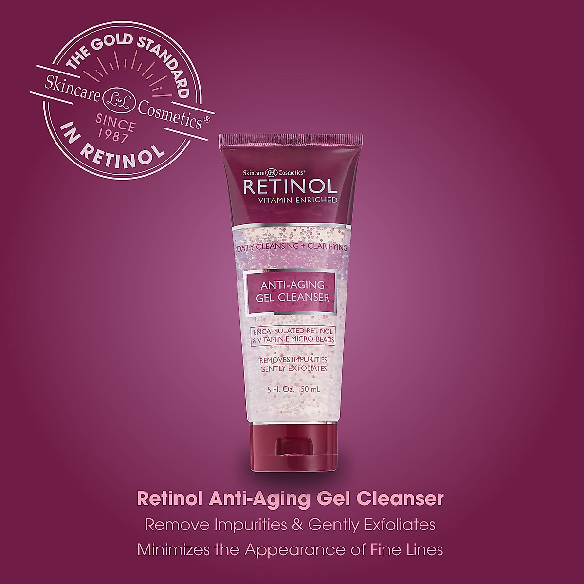 Retinol Anti-Aging Gel Cleanser – Gently Cleans Impurities From Pores & Exfoliates for Soft, Smooth Skin – Antioxidant-Rich Micro-Beads w/ Vitamin A & E Maximize Renewing Benefits Of Retinol