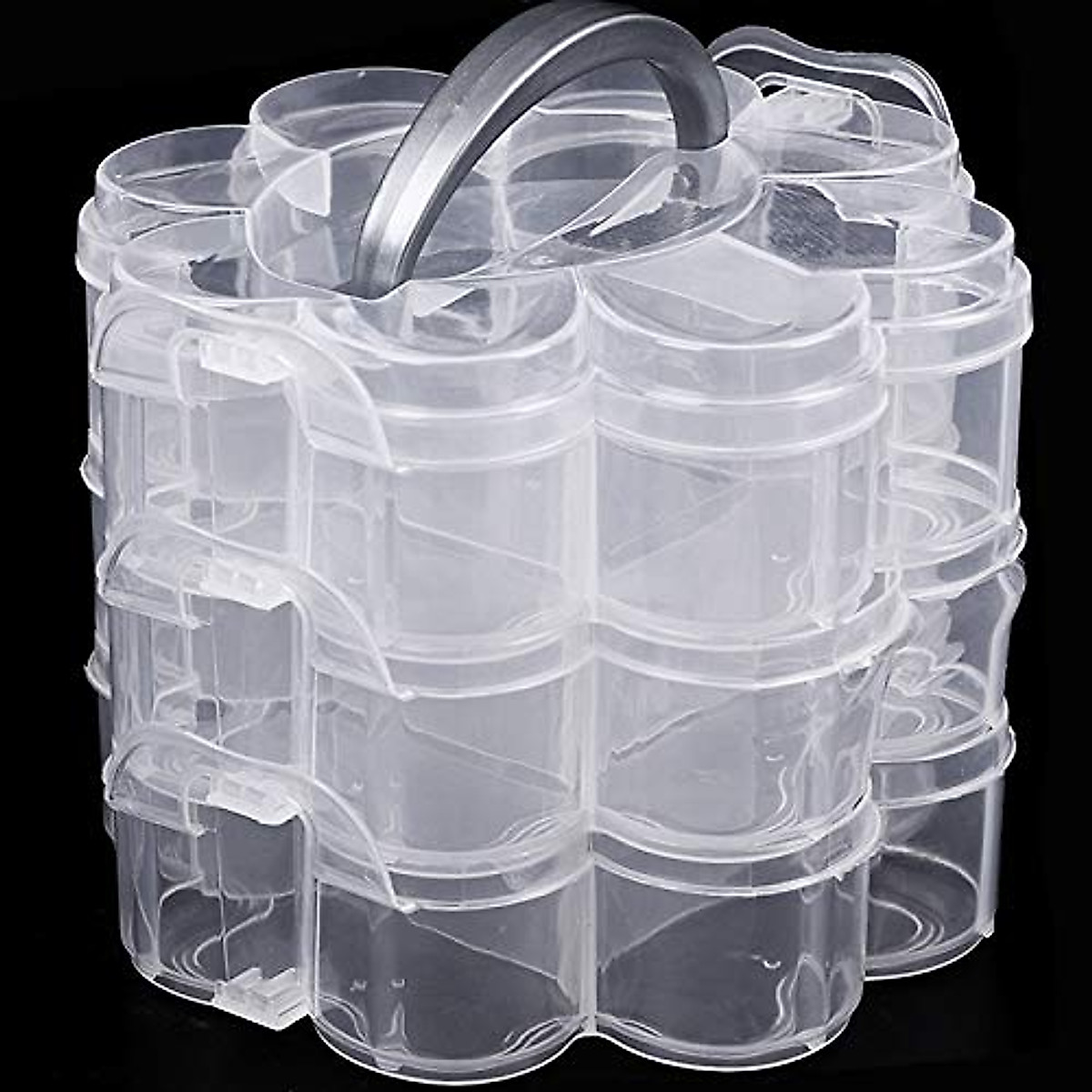 OWLEEN 3-Tier Clear Plastic Stackable Organiser Storage Hobby Craft Box Container Jewellery Case - Clear