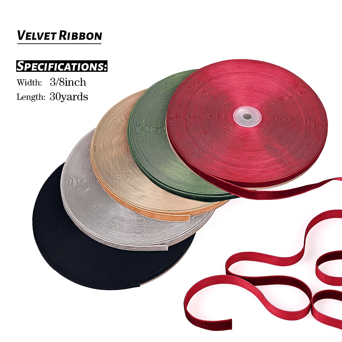 Moukiween Grey Velvet Ribbon 3/8 Inch x 30yd, Velvet Ribbon for Gift Wrapping Invitation Floral Hair Balloons Craft Sewing Party Wedding Decoration Valentine Day Bouquet Christmas Gift