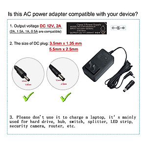 DTECH 12V 2A Power Adapter Supply AC to DC 3.5mm x 1.35mm Plug Wall Charger 4 Feet Extra Long Cord (Input 100V - 240V, Output 12 Volt 2 Amp)