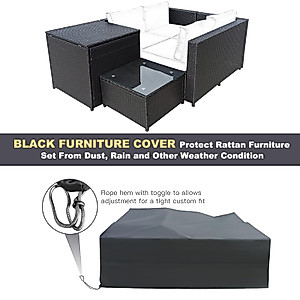 Tangkula 4 Piece Wicker Patio Set with Storage, All Weather-Proof Outdoor Conversation Set with Loveseat, Glass Top Coffee Table & Storage Box, Suitable for Garden, Poolside, Sunroom (1, Turquoise)