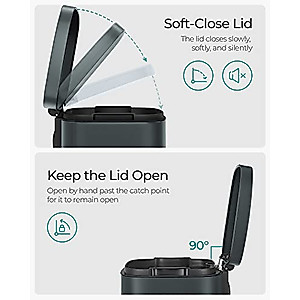 SONGMICS Trash Can with Lid, 8 Gallon Garbage Can, Stainless Steel Small Waste Bin with Step Pedal and Inner Bucket, Soft Close, Kitchen, Greenish Gray ULTB102G01