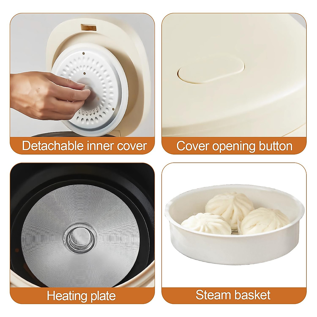 NUNET Electric Rice Cooker, Portable 6-1 Multi-Functional Smart Food Steamer Time Control 400W Mini Cooker 2QT 3 Cups Uncooked/5 Cups Cooked for Soup Grain Oatmeal w. Non-Stick Inner Pot