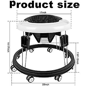 Baby Walker Foldable, 9 Heights Adjustable Anti-Rollover Toddler Round Walker with Feeding Tray, Suitable for All Terrains for Babies Boys and Girls 6-18 Months