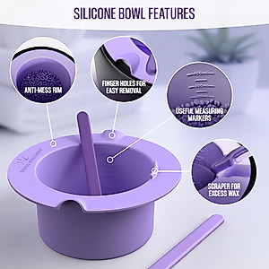 Tress Wellness Wax Warmer Silicone Liner (Purple) - Easy to Clean Silicone Wax Warmer Bowls with 2x Silicone Spatulas Compatible with 16oz Electric Waxing Kit - Silicone Wax Pot melting Wax Bowl