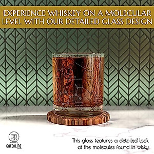 Greenline Goods Whiskey Glasses - 10 oz Tumbler Gift Set – Science of Whisky Glasses (Set of 2) Etched with Whiskey Chemistry Molecules | Old Fashioned Rocks Glass