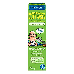 Boudreaux's Butt Paste with Natural* Aloe Diaper Rash Cream, Ointment for Baby, 4 oz Tube