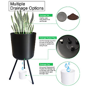 magarz Mid-Century Metal Flowerpot with Stands, Black Stylish Modern Floor-Standing Flowerpot,Suitable for Orchid, Aloe Indoor Outdoor Decoration 8.5'' Wide 18'' high