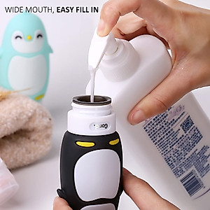 Heicat Travel Bottles Set for Liquids, TSA Approved Leak Proof Silicone Cosmetic Travel Containers, for Shampoo, Conditioner, Lotion, Toiletries 3OZ (Penguin)