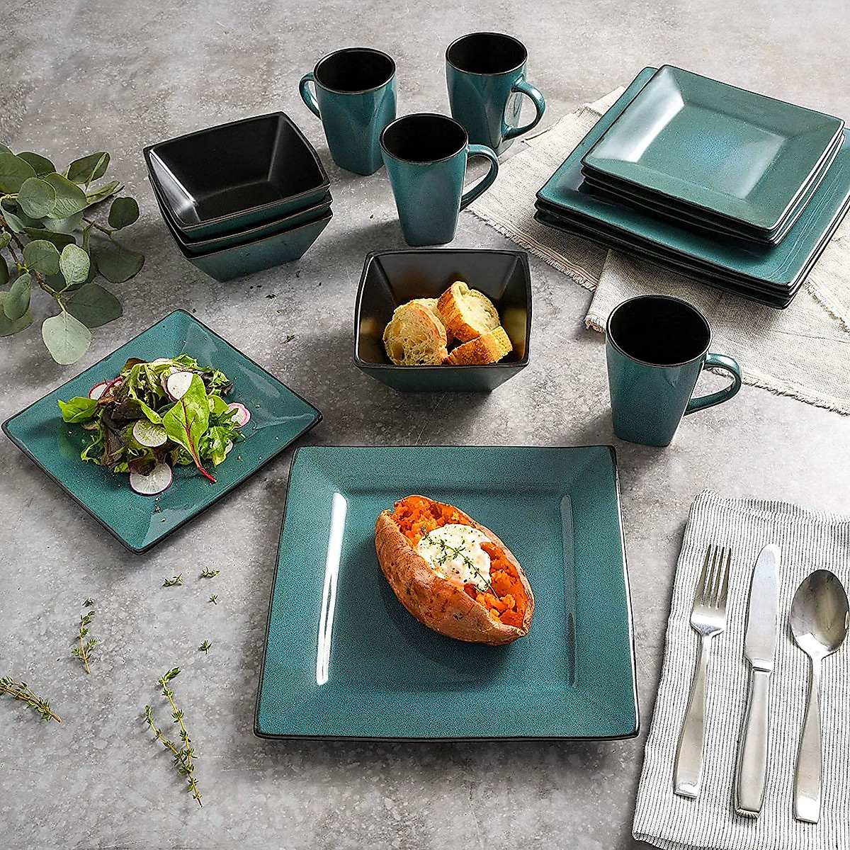 Gibson Elite Kiesling 16 Piece Dinnerware Set, Turquoise
